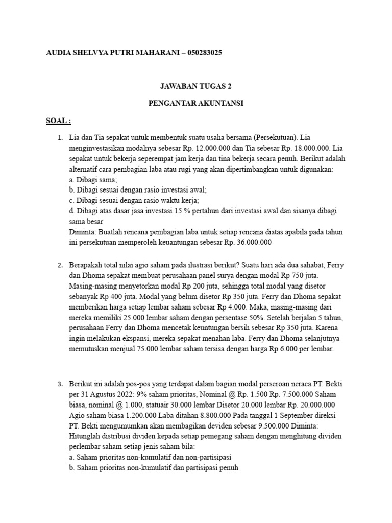 Jawaban Tugas 2 PENGANTAR AKUNTANSI | PDF