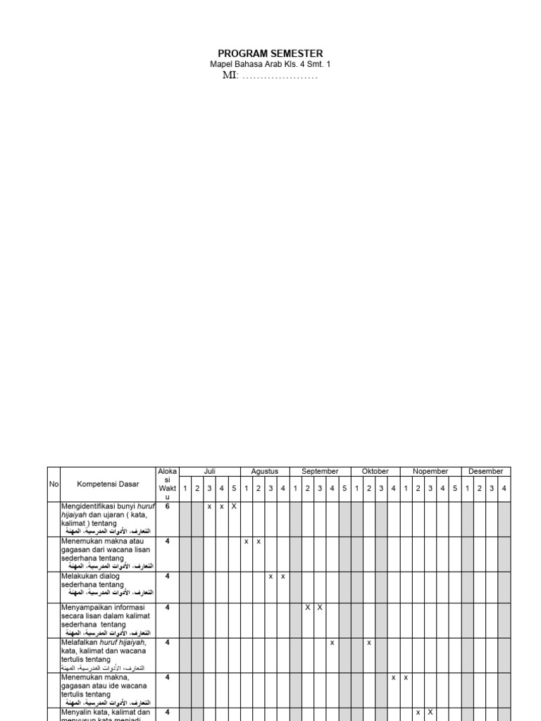 Program Semester Bahasa Arab | PDF