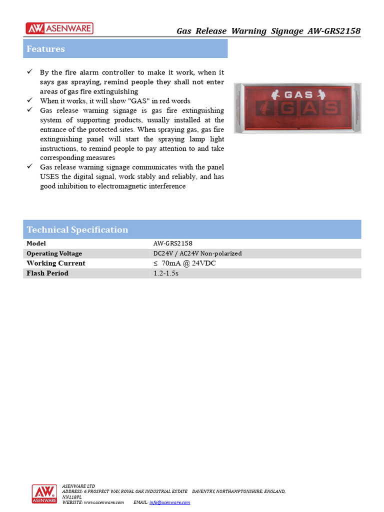 Gas Release Warning Signage AW-GRS2158 | PDF