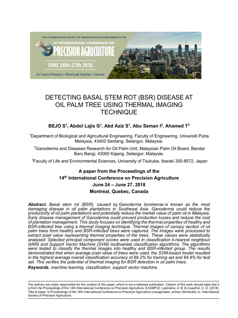 Detecting Basal Stem Rot BSR Disease at Oil Palm Tree Using Thermal ...