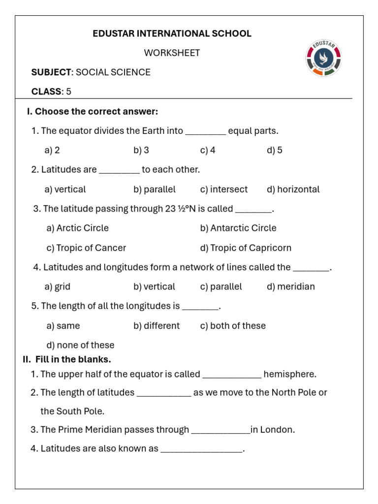 Class.5 Social Worksheet | PDF