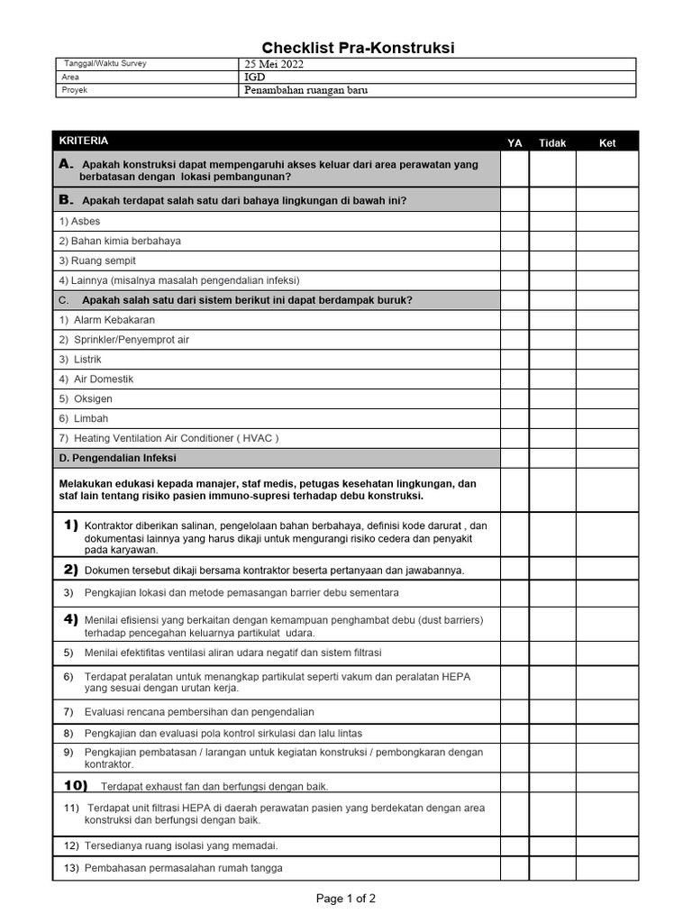 Pre Construction - Checklist FKTP | PDF