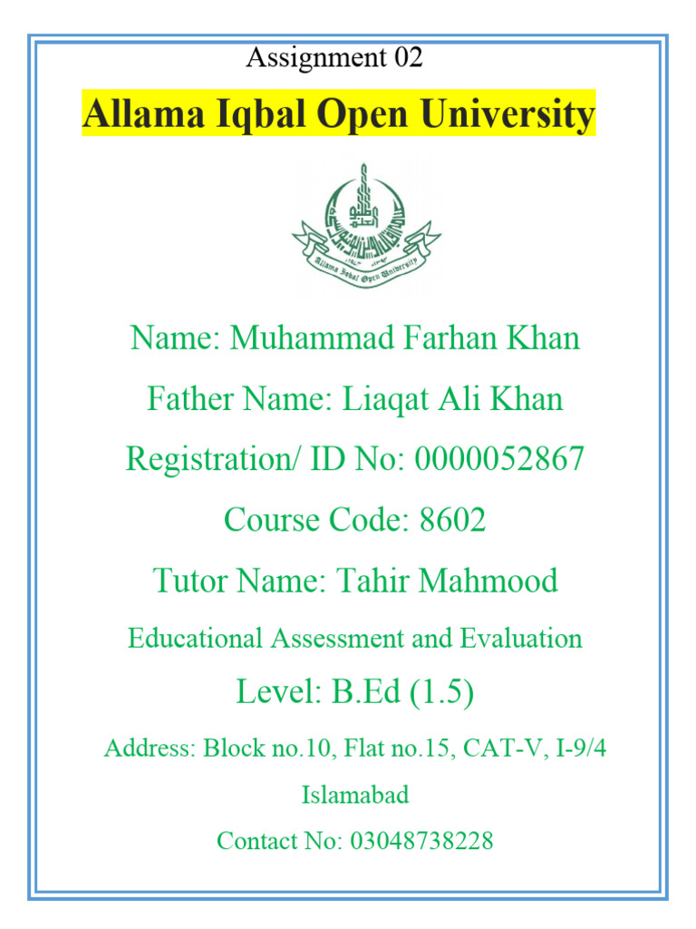 Assignmen 02 8602 Pdf Level Of Measurement Educational Assessment