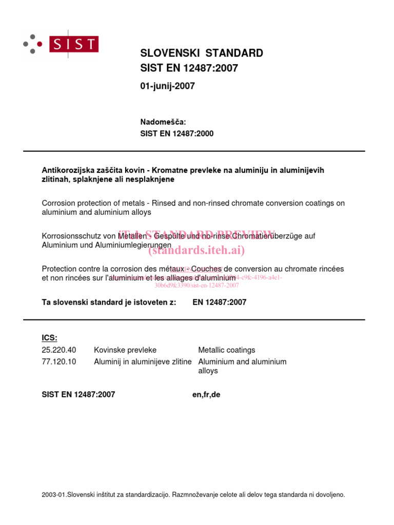 Sist en 12487 2007 | PDF | Sheet Metal | Chromium