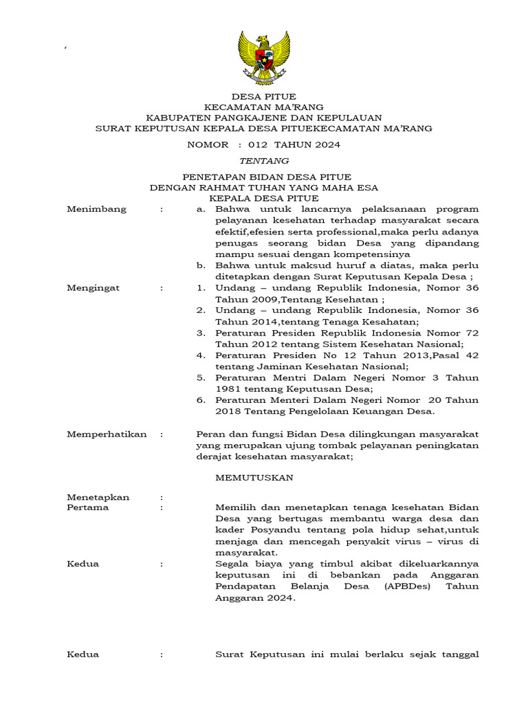 Sk Bidan Desa 2024 Pdf