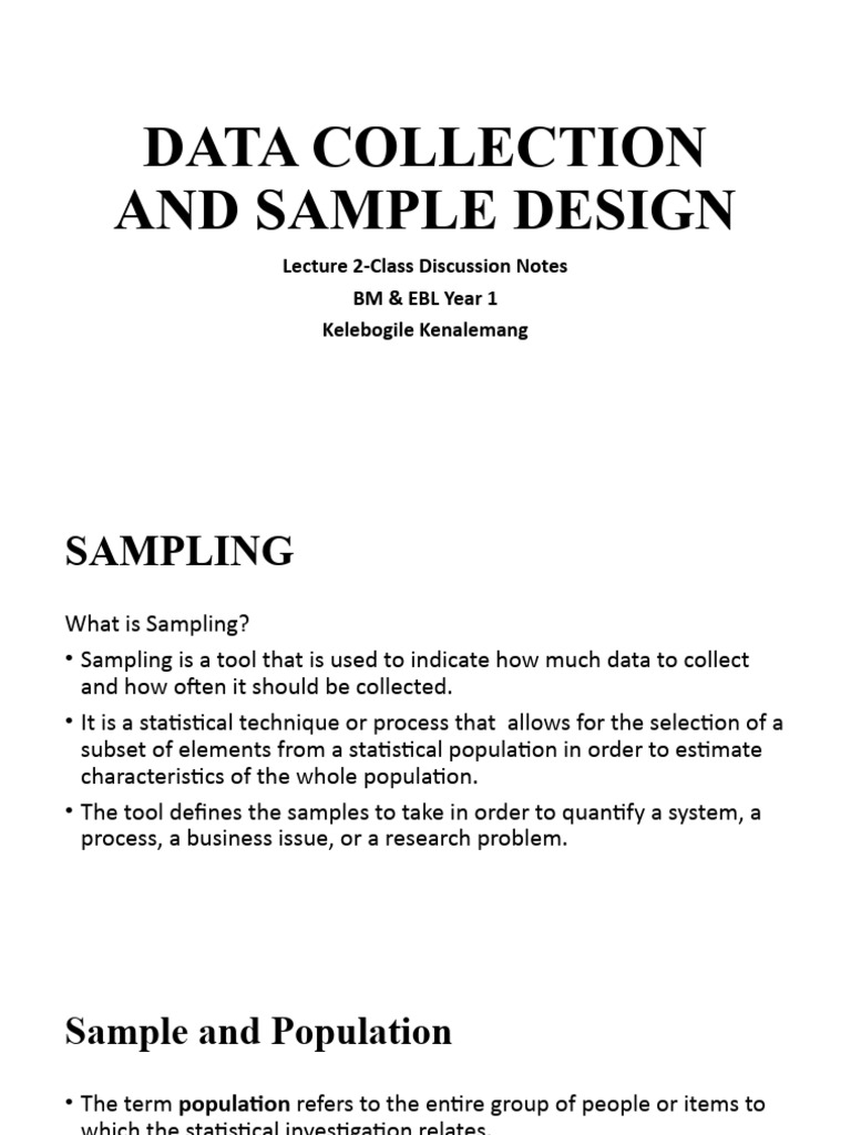 Lecture 2-Data Collection & Sample Design | PDF | Sampling (Statistics) | Statistics