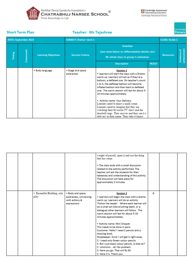 Grade 1 Drama - STP 3 - September 2022 | PDF | Human Communication ...