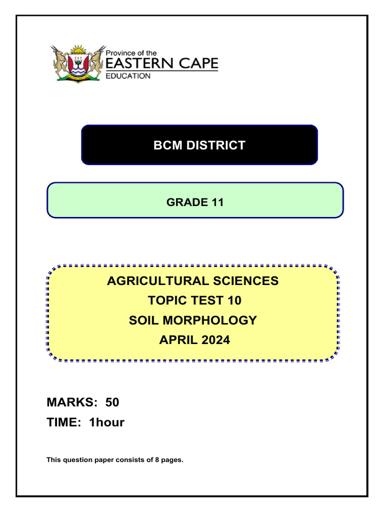 BCM Agric GR 11 Weekly Test 10 | PDF | Soil | Agriculture