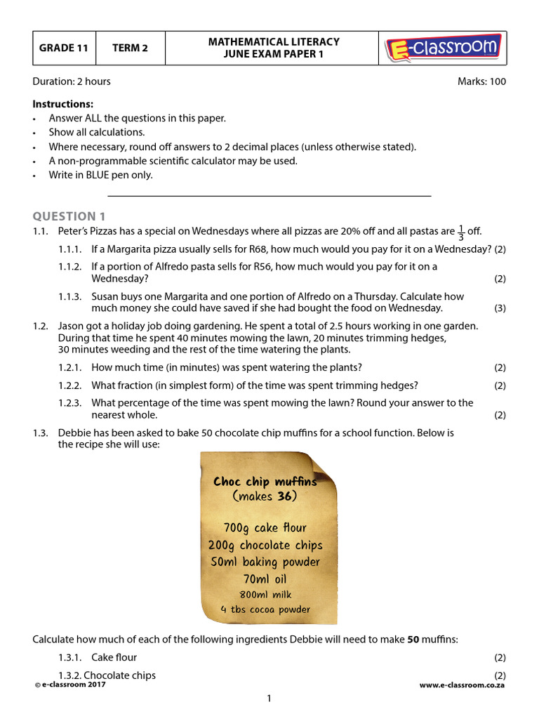1496831034wpdmgr11t2 Mathematical Literacy June Exam Paper 1 | PDF ...