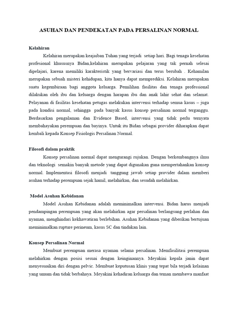 Asuhan Dan Pendekatan Pada Persalinan Normal | PDF