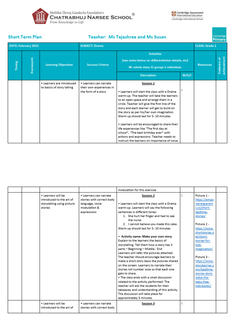 Grade 1 Drama - STP 8 - February 2023 | PDF | Storytelling | Cognitive ...