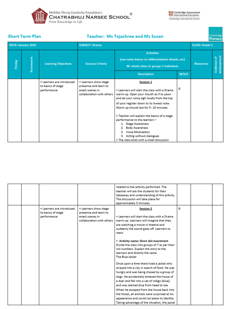 Grade 1 Drama - STP 7 - January 2023 | PDF