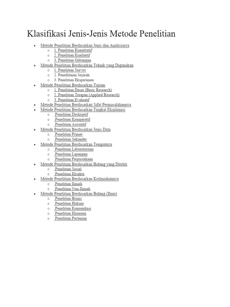 Klasifikasi Jenis Penelitian | PDF Klasifikasi Jenis Penelitian | PDF
