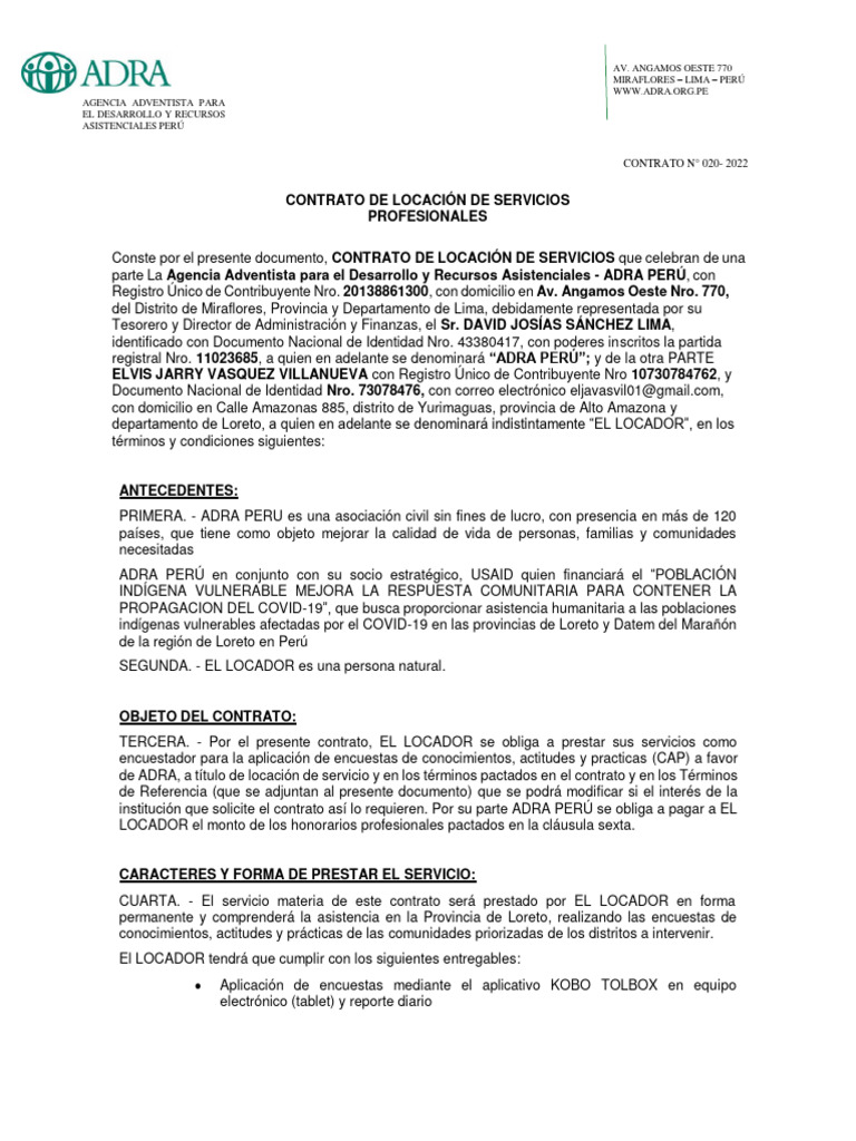 020 - 2022 - Vipc Bha Encuestadores - Locación de Servicio - Jarry Vasquez - 14.02.22 | PDF ...