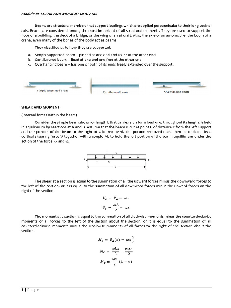 Module 4 SHEAR AND MOMENT IN BEAMS | PDF | Bending | Beam (Structure)