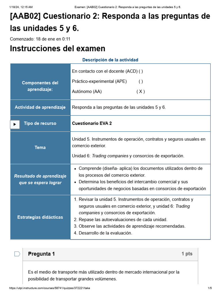 Examen - (AAB02) Cuestionario 2 - Responda A Las Preguntas de Las Unidades 5 y 6 | PDF | Mercado ...