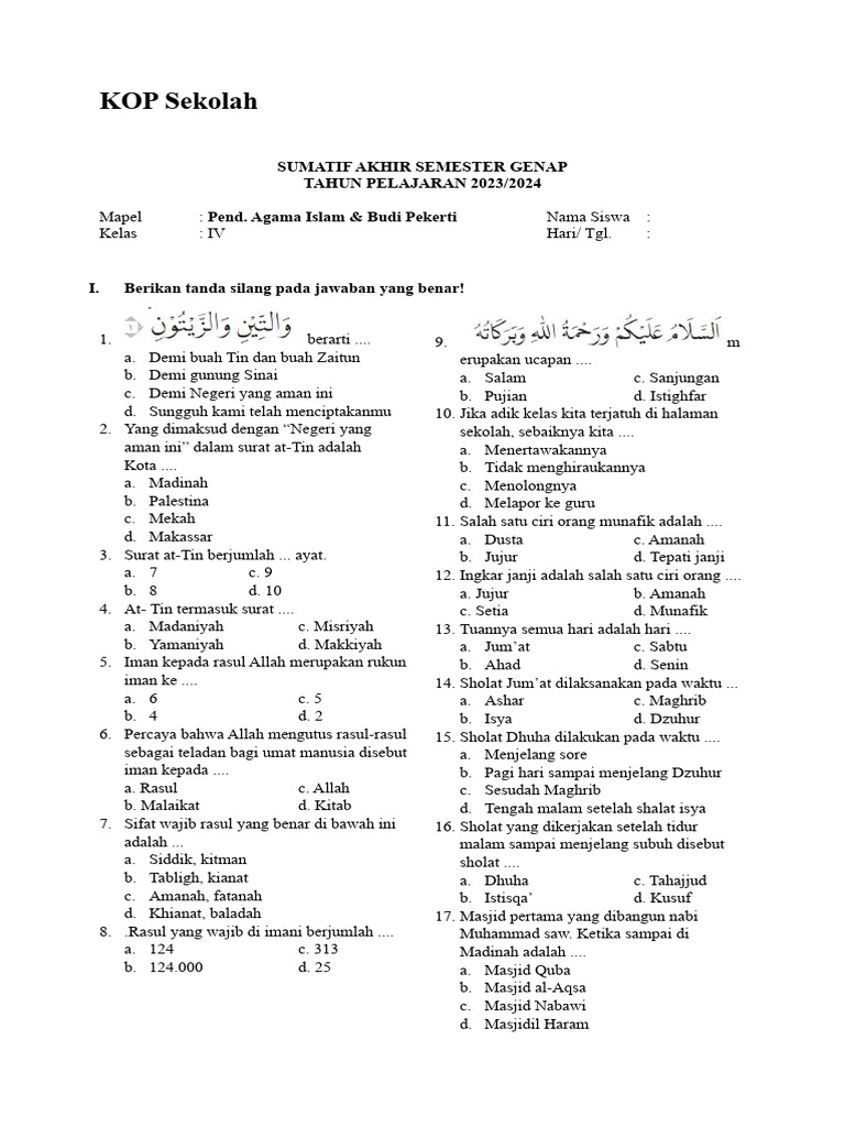 Sas Pai Genap Kelas 4 Tp. 2023-2024 | PDF