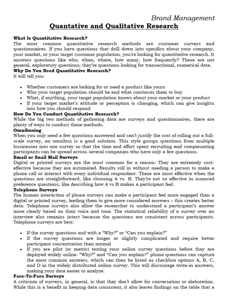 Quantitative vs. Qualitative Research | PDF | Survey Methodology ...