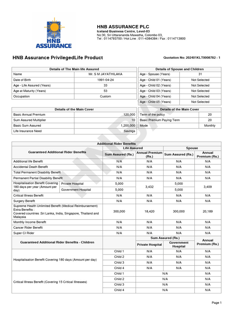 HNB Assurance PLC | PDF | Insurance | Life Insurance