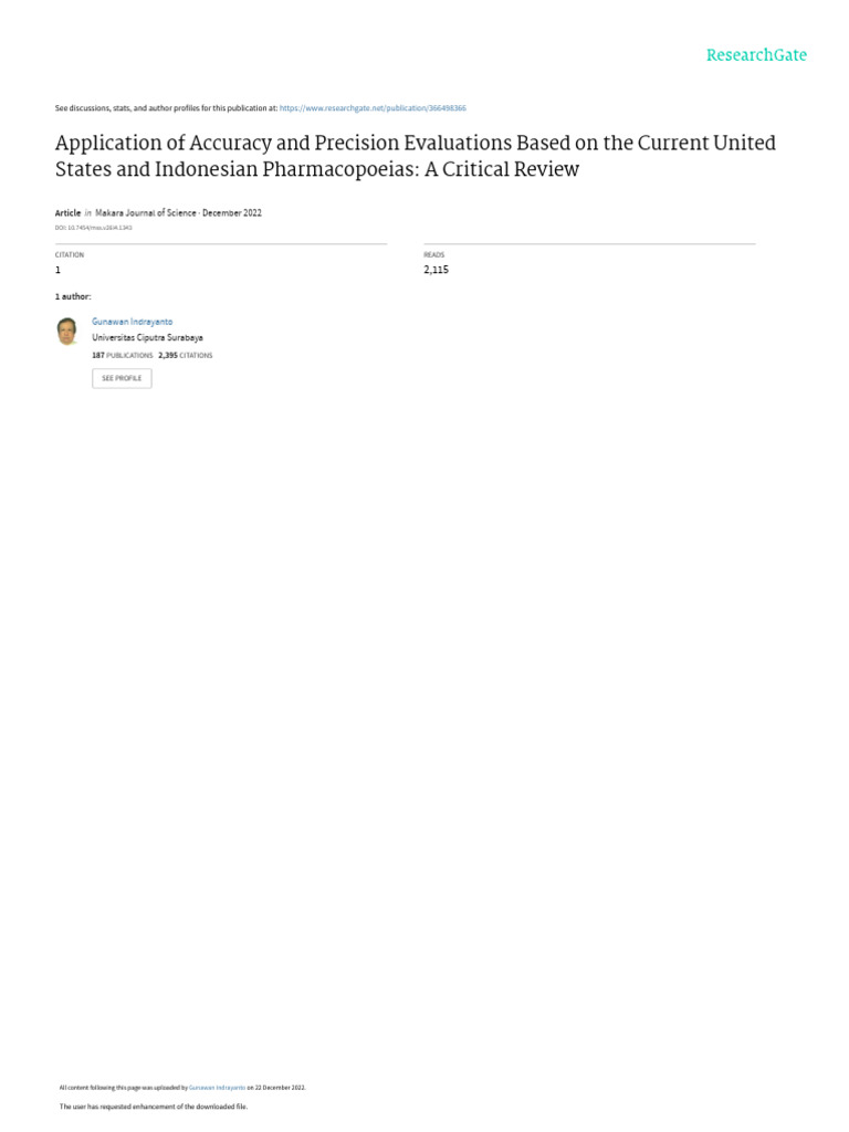 Application of Accuracy and Precision Evaluations Based On The Current ...