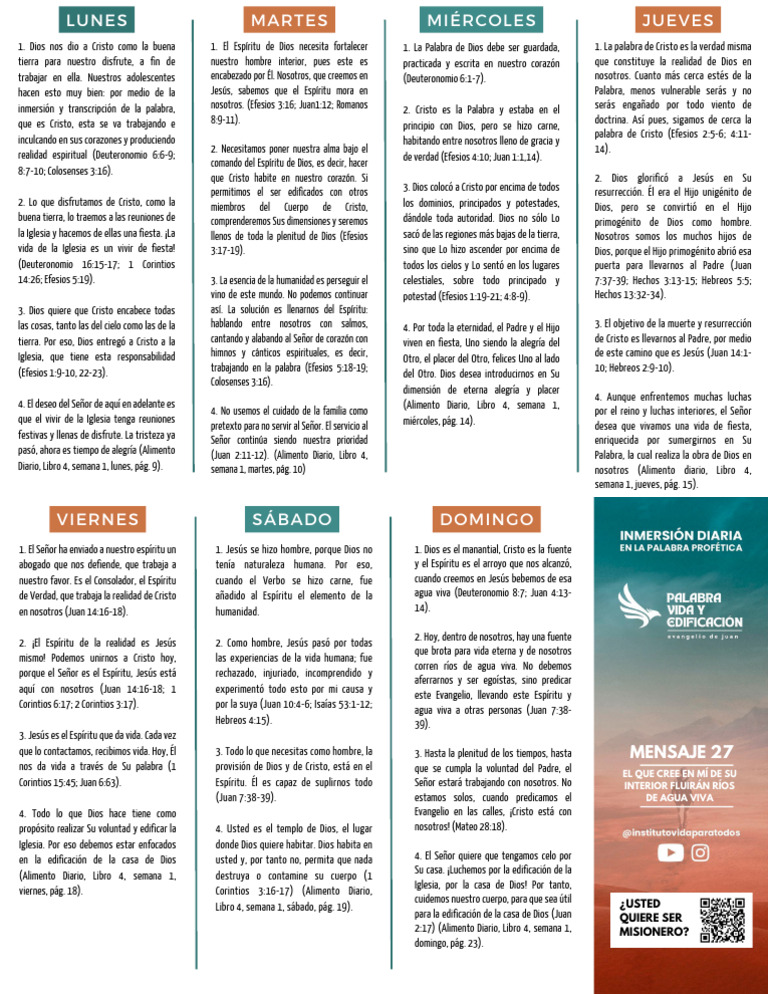 Folleto Mensaje 27 El Que Cree en Mí de Su Interior Fluirán Ríos de ...
