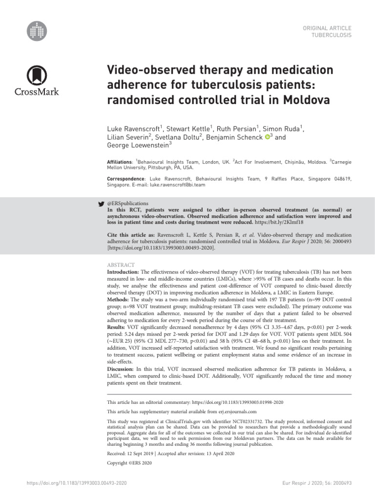 Video-Observed Therapy and Medication Adherence For Tuberculosis ...