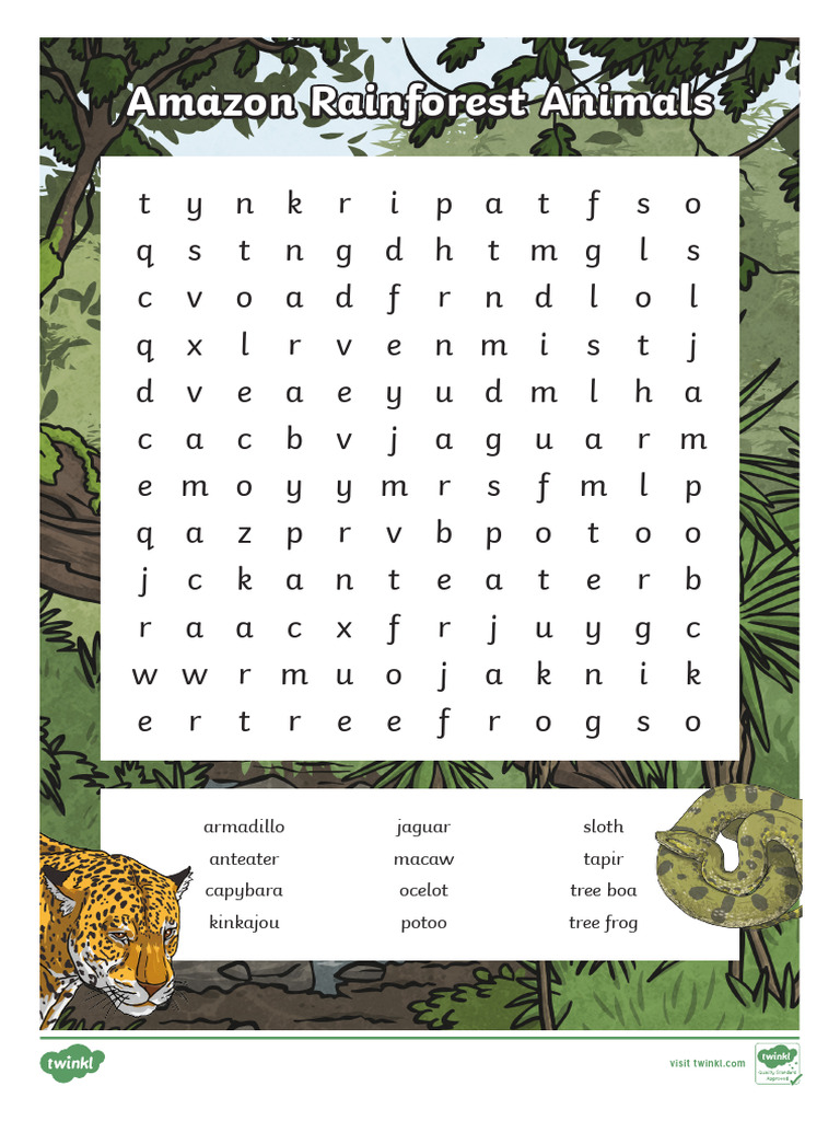 Amazon Rainforest Animals Word Search | PDF