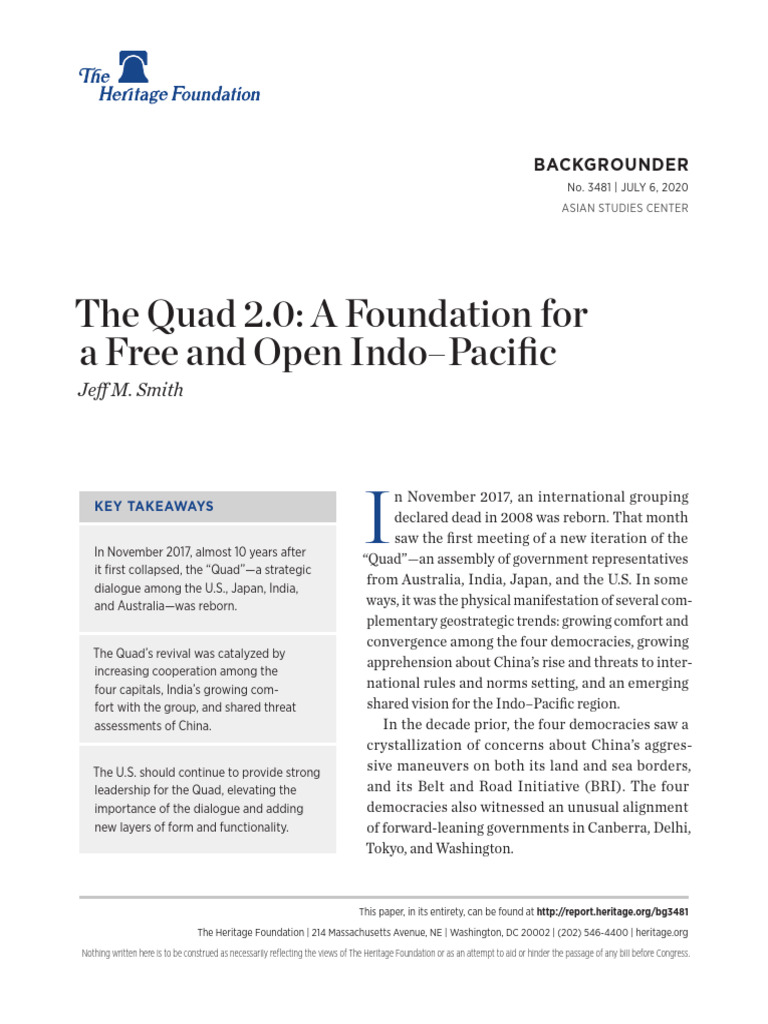 The Quad 2.0 A Foundation For A Free and Open Indo-Pacific | PDF | Shinzō Abe | International ...