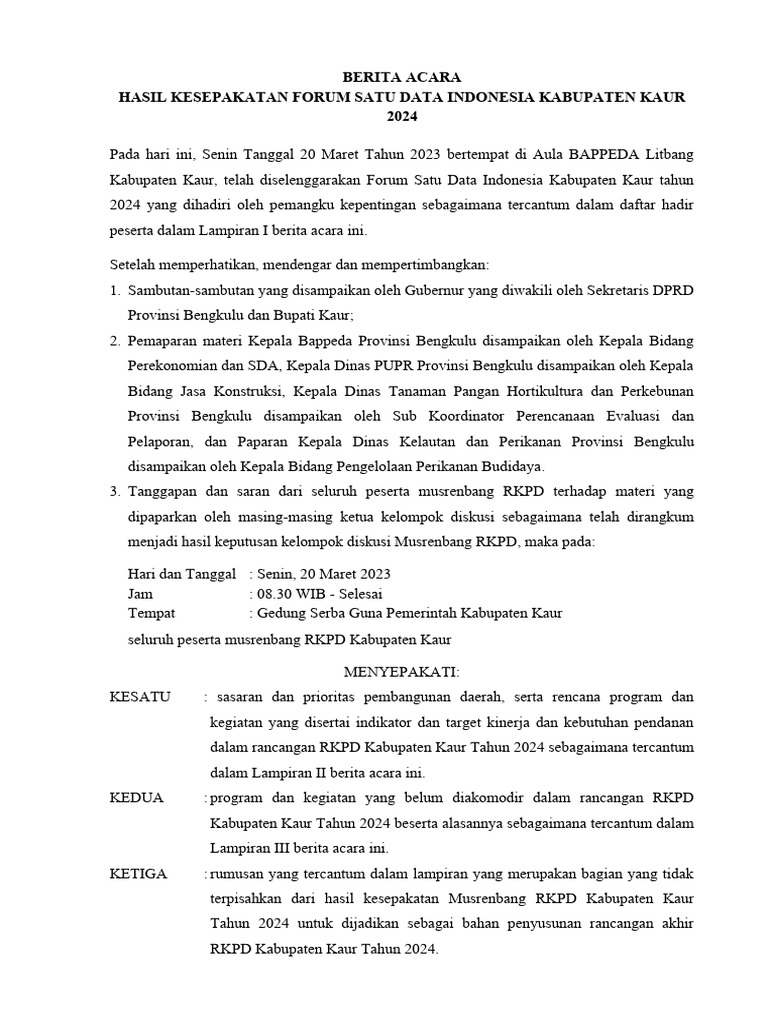 Draft Berita Acara SDI 2024 | PDF