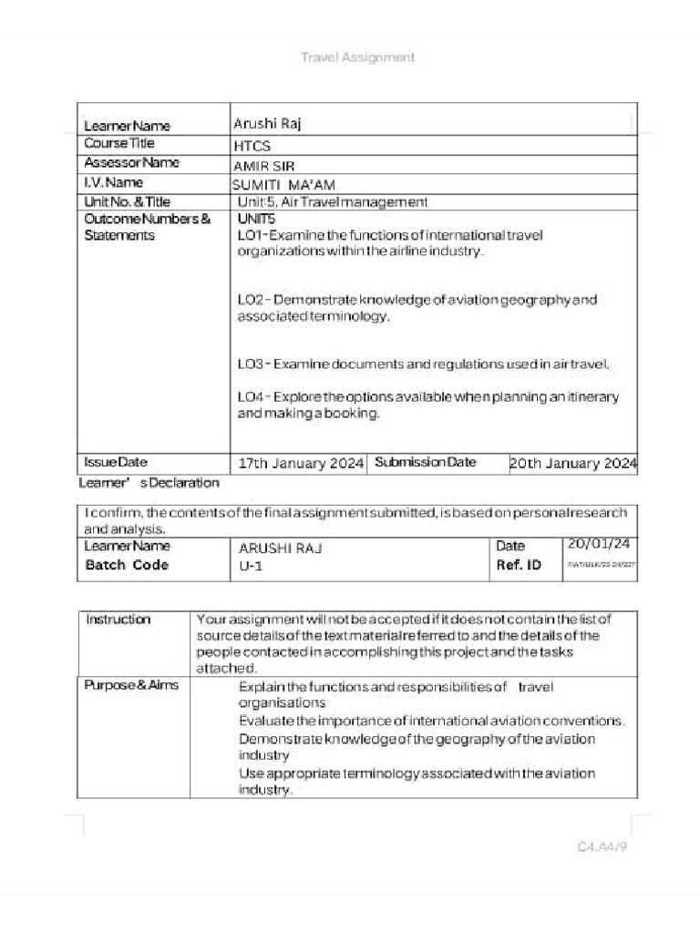 Arushi Travel Assignment | PDF