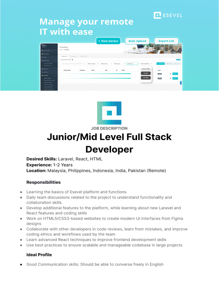 Esevel - Full Stack Developer | Download Free PDF | Html5 | Java Script