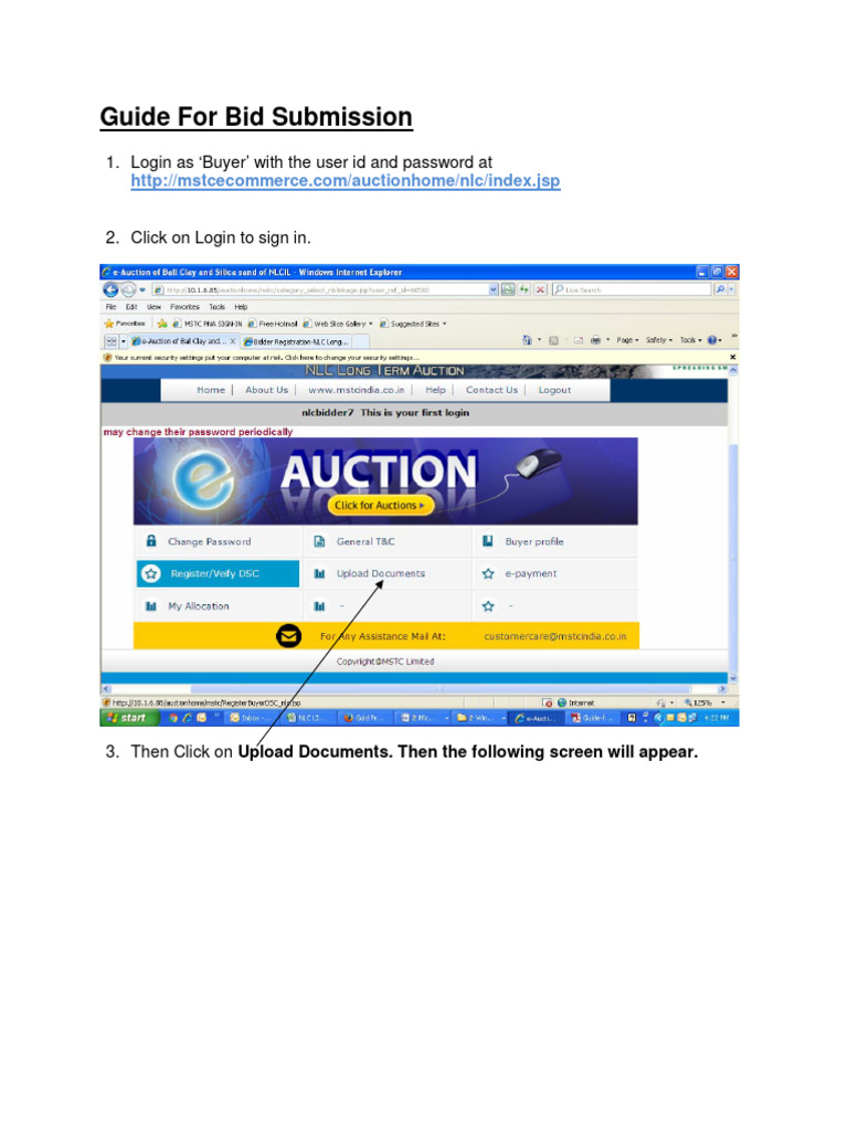NLC E-Auction Bid Submission Guide | PDF | Auction | Button (Computing)