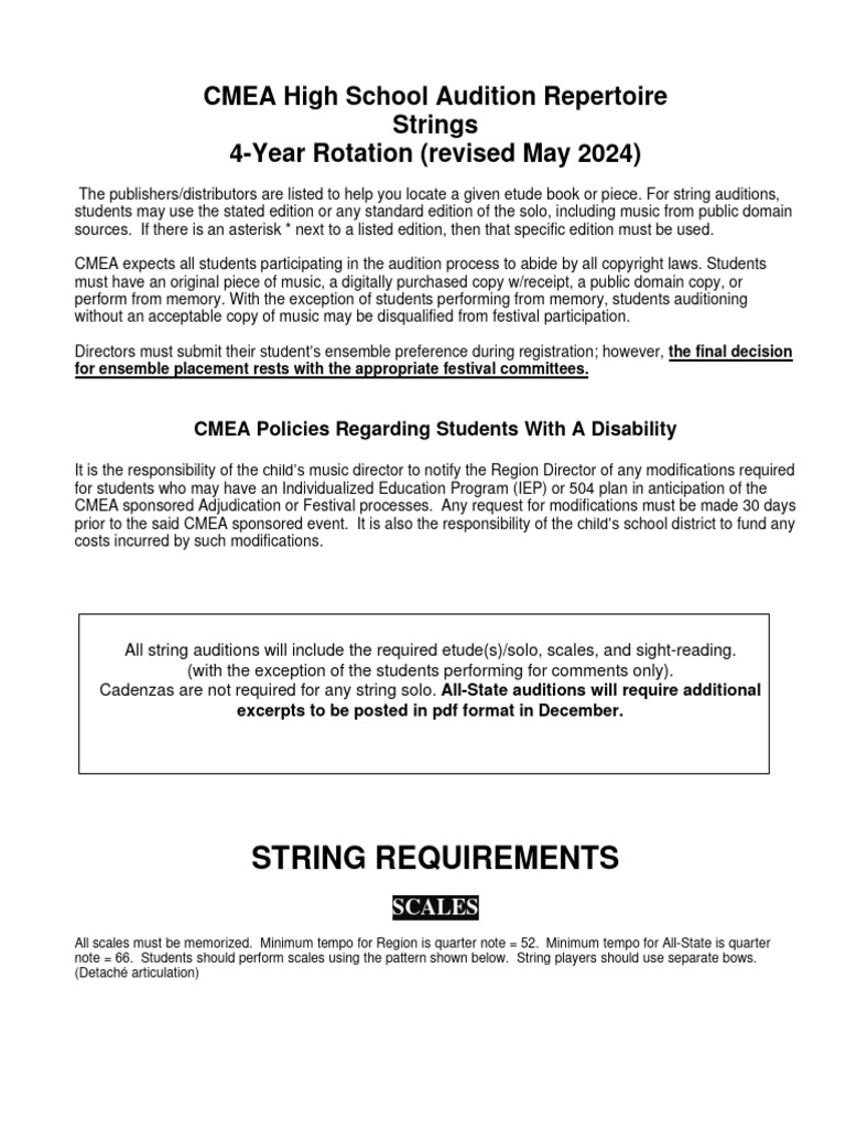 CMEA HS Strings Audition Repertoire 2025 2028 | PDF | Concerto | Viola