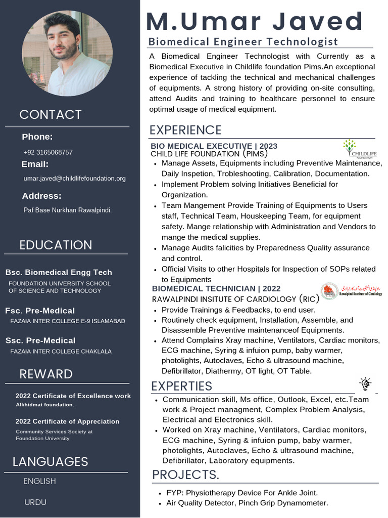 Umar javed cv | PDF | Biomedical Engineering | Medical Device