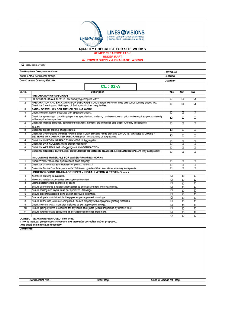 Quality Checklist For Site Works: 02 Mep Clearnce Task Under Raft A ...