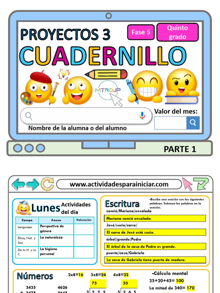 Cuadernillo de Proyectos 3: Fase 5 Quinto Grado | PDF | Relámpago | México