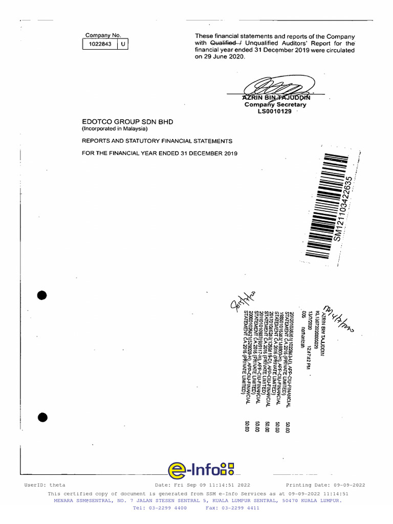 Edotco Group AFS 2019 - 220909 | PDF | Office Work | Equipment