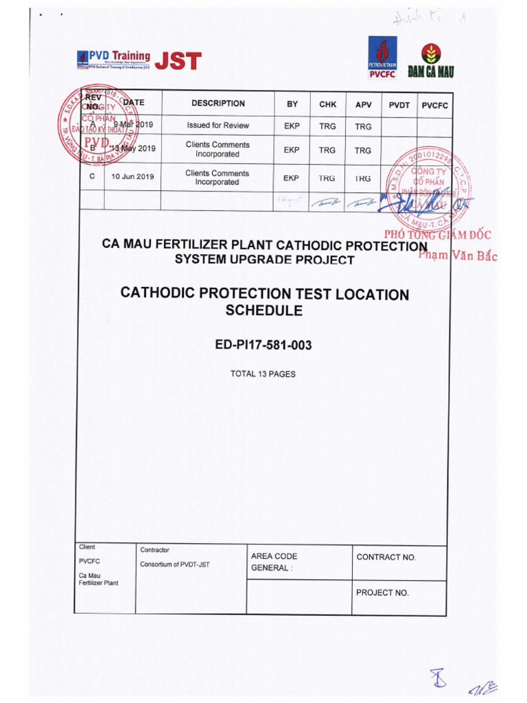 ED-PI17-581-003 Cathodic Protection Test Location Schedule | PDF