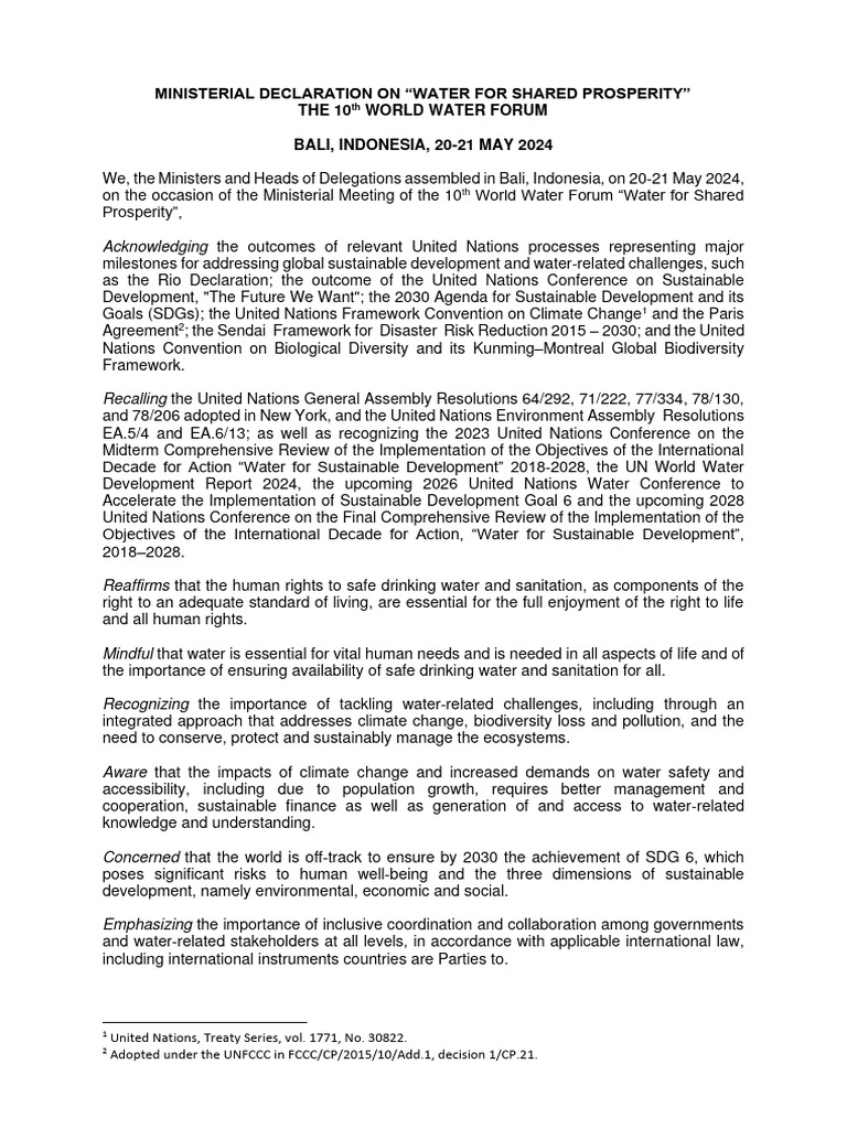 Water for Shared Prosperity Declaration | PDF | Water Resources ...