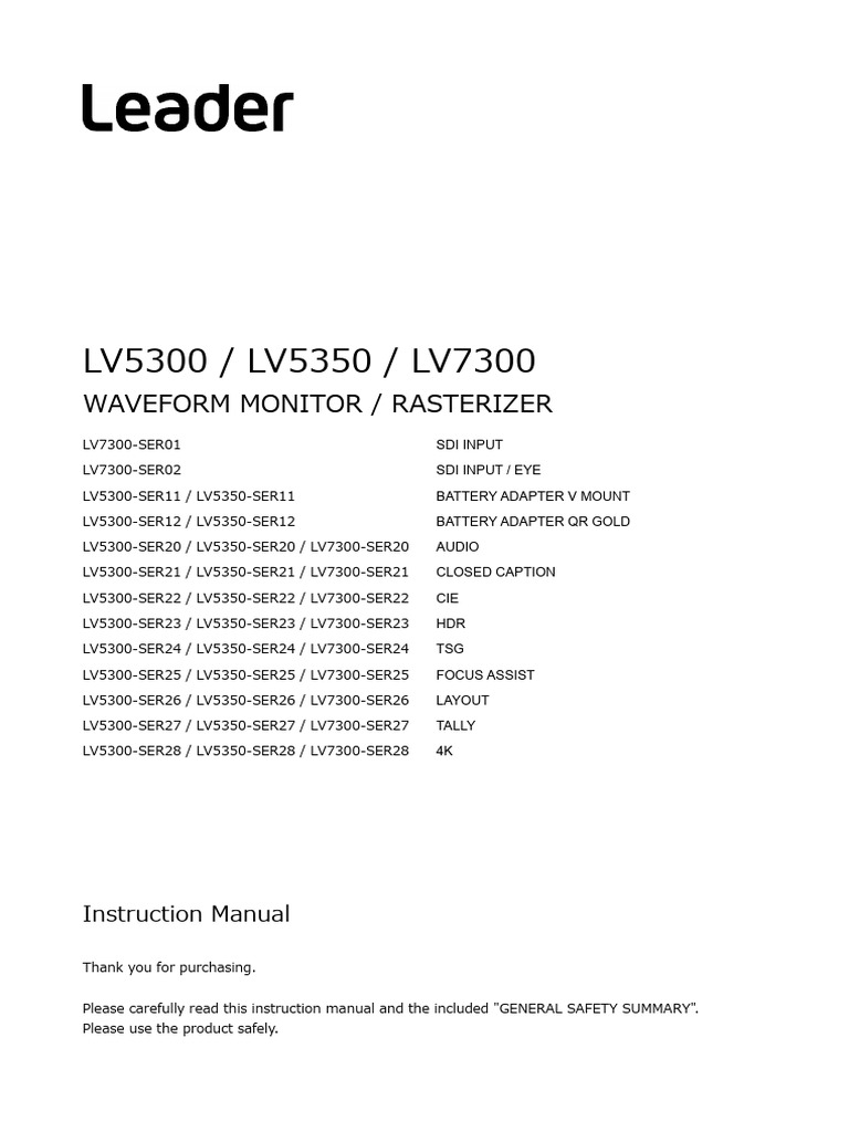 LV5300 / LV5350 / LV7300: Waveform Monitor / Rasterizer | PDF | Video ...