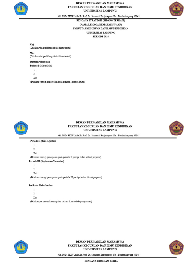 Format Penulisan Renstra Ormawa FKIP Unila 2024 | PDF