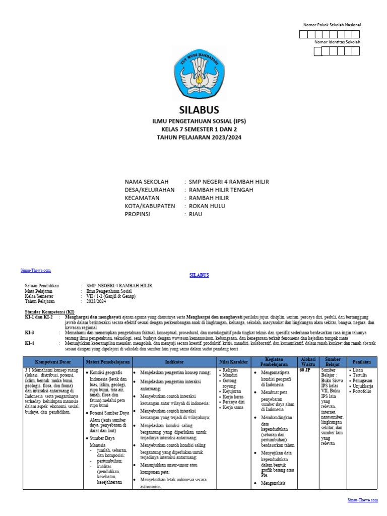 Silabus IPS Kelas 7 SMP 2023/2024 | PDF