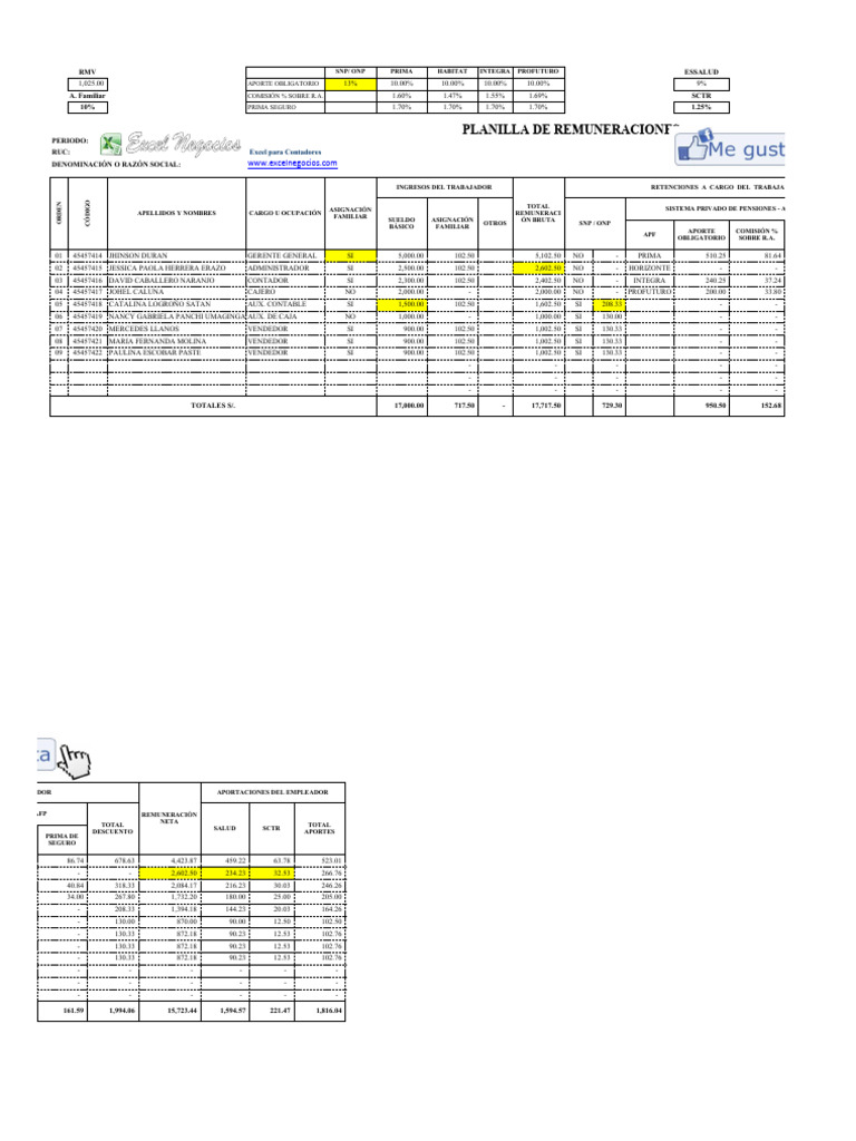 Planilla de Remuneracion y Libro Diario 1e | Descargar gratis PDF | Pensión | Servicios financieros