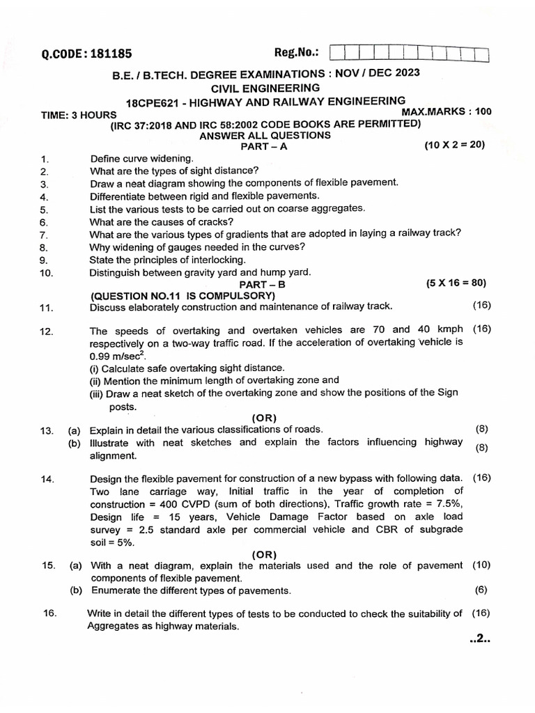 Highway and Railway Engineering Questions | PDF