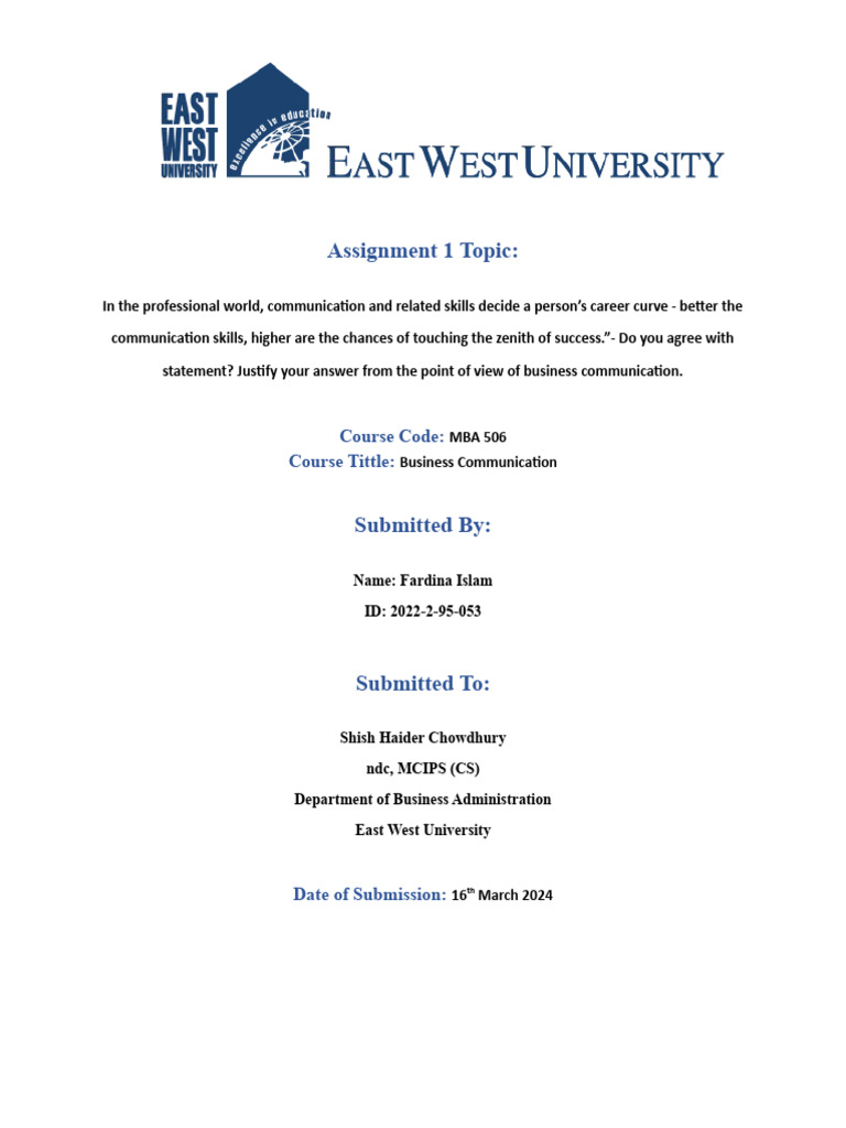 MBA 506 S1 Assignment 1 | PDF | Communication | Negotiation