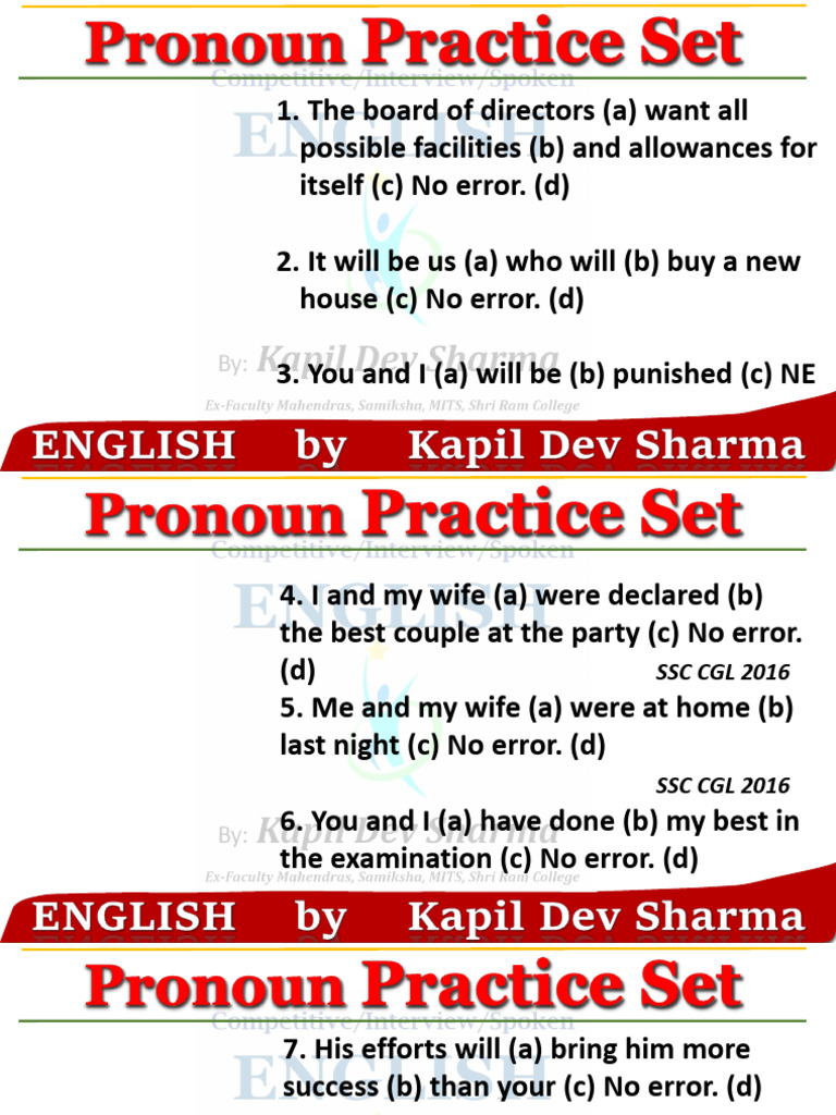 Pronoun Practice Set by Kapil Dev Sharma | PDF