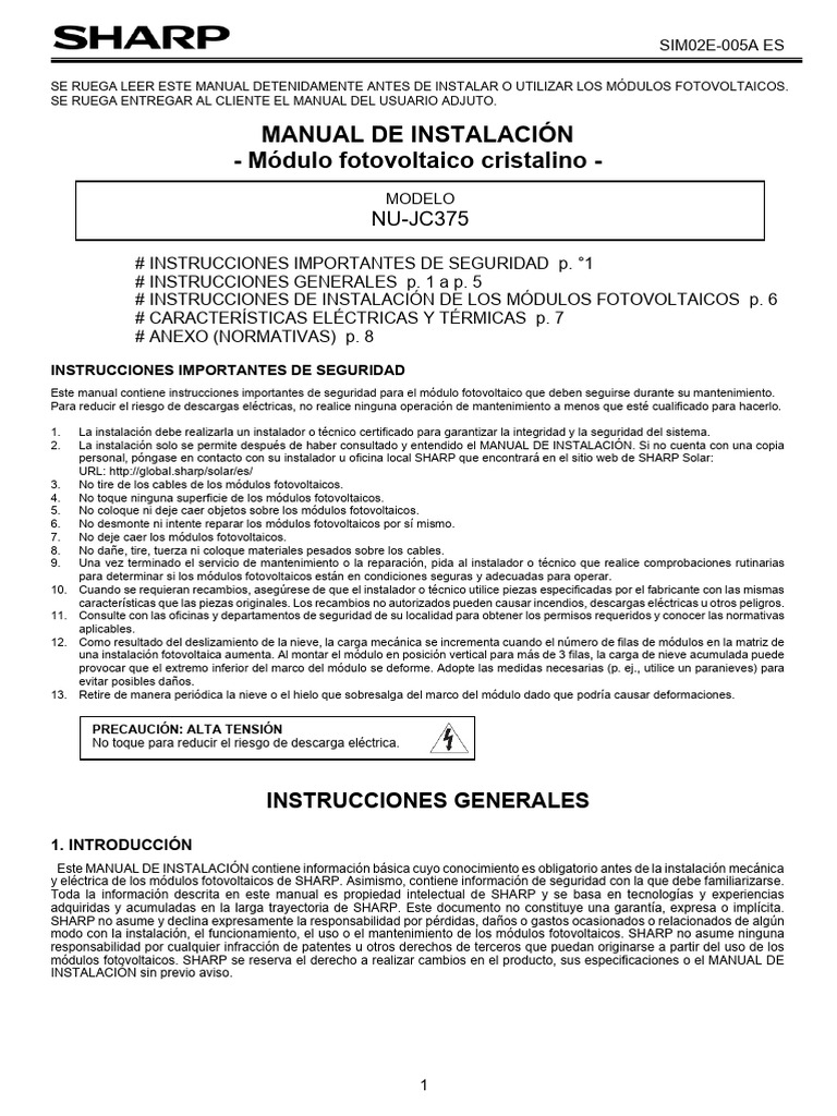 Nujc375 Manual de Instalaci N Es Sim02e 005a Es | PDF | Fotovoltaica ...