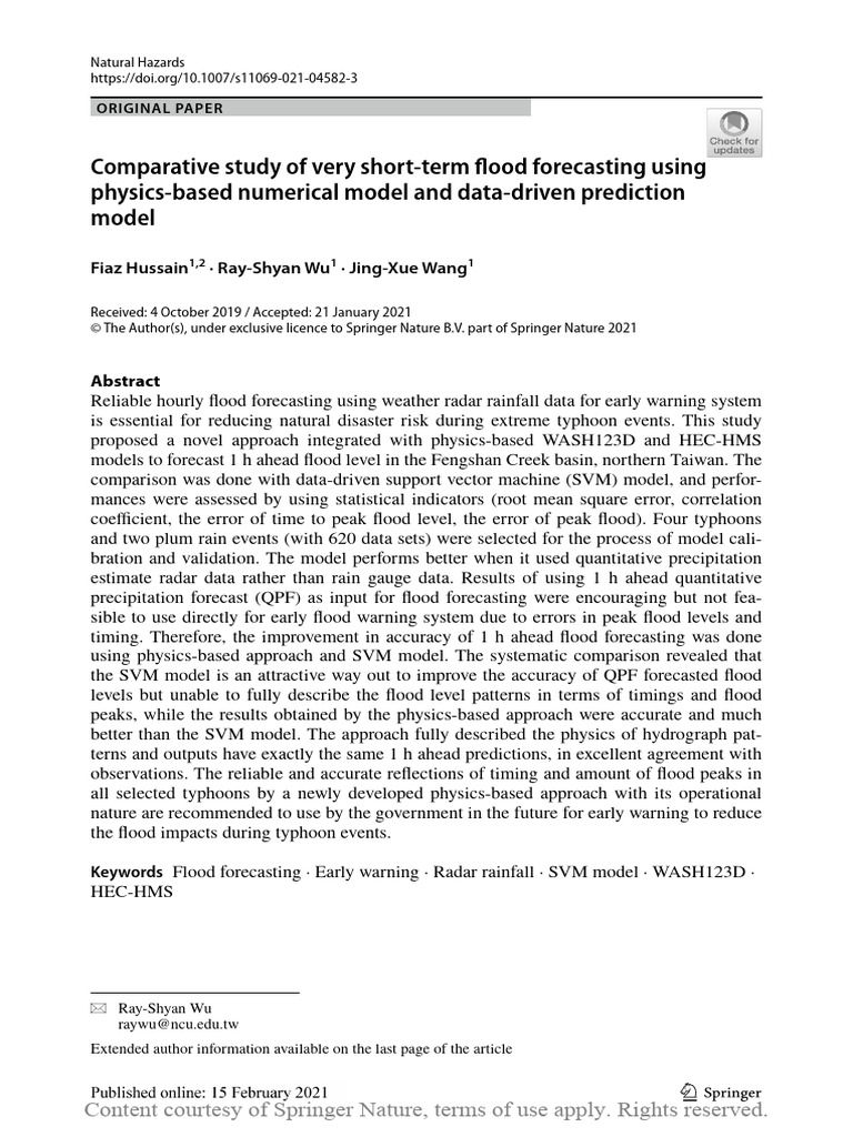 Comparative Study of Very Short-Term Flood Forecas | PDF | Support ...