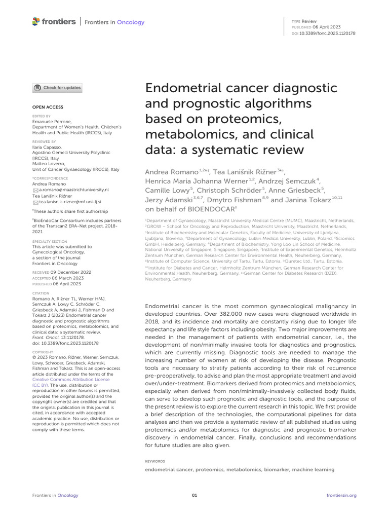 Endometrial Cancer Diagnostic and Prognostic Algorithms | PDF ...