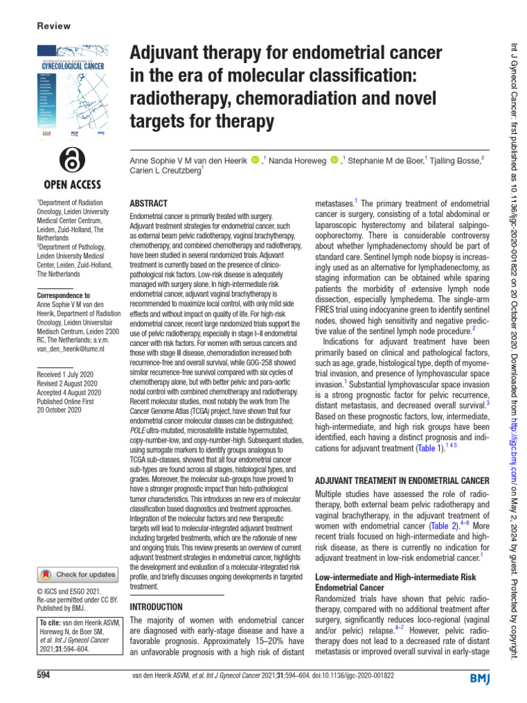 Adjuvant Therapy For Endometrial Cancer in The Era of Molecular ...
